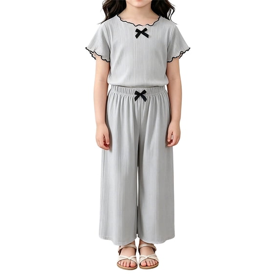 Coerni Girls Summer 2 Piece Outfit Short Sleeve Lettuce Trim Tees ...