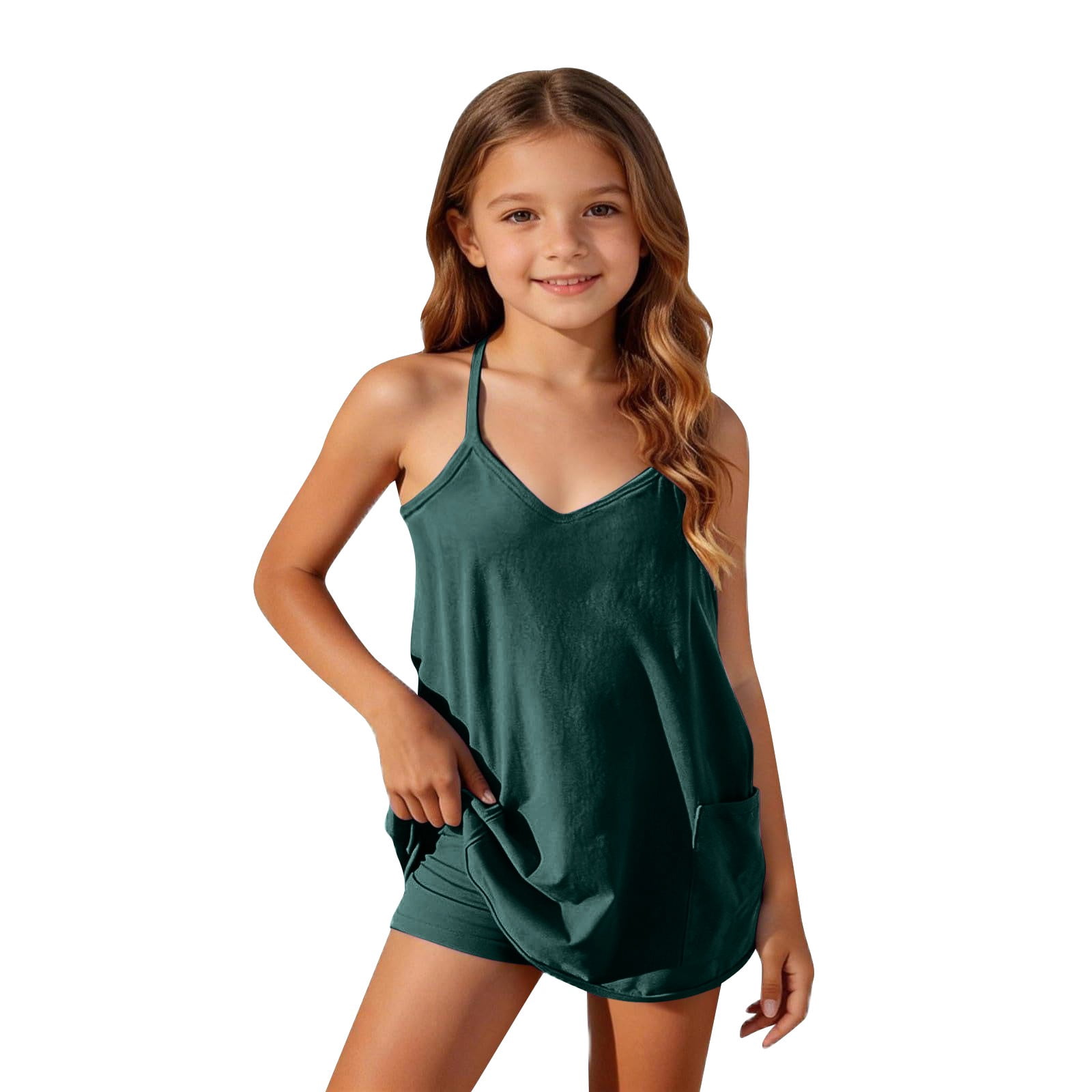 Coerni Girls Summer Outfits Sets Sleeveless V-Neck Spaghetti Straps ...