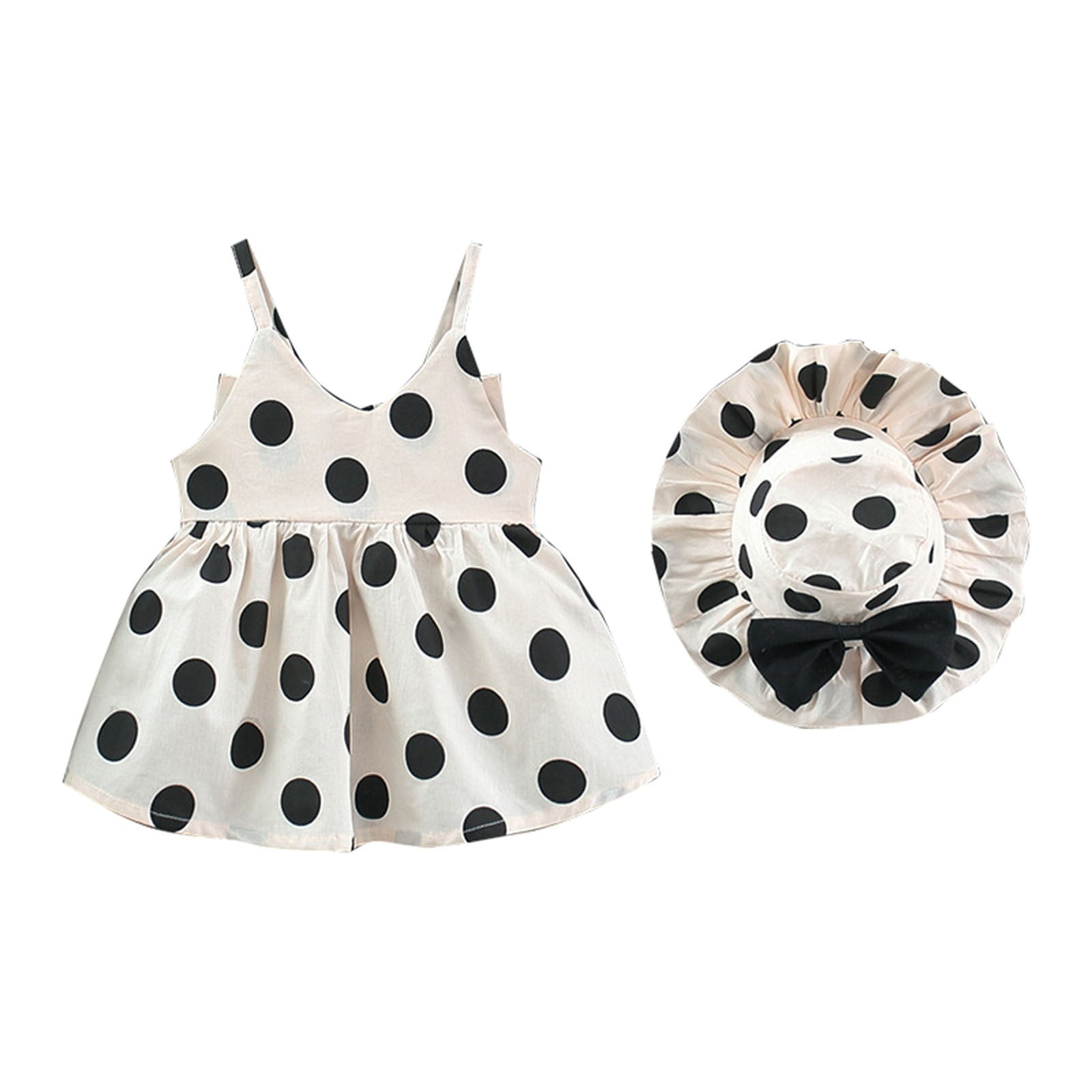 Coerni Girls Summer Polka Dot Beach Dress Suspender Dress & Sun Hat ...