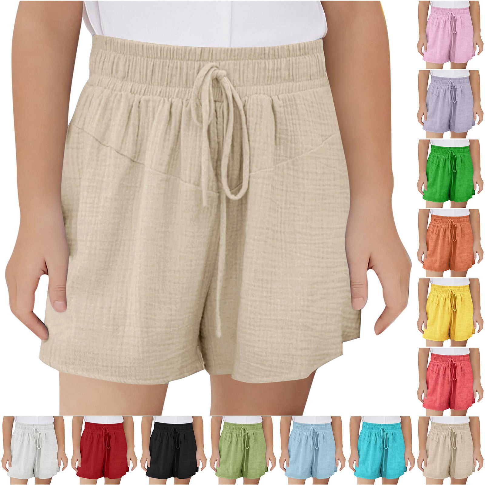 Coerni Girls Summer Shorts Drawstring Plain Kids Joggers Shorts Pull On ...
