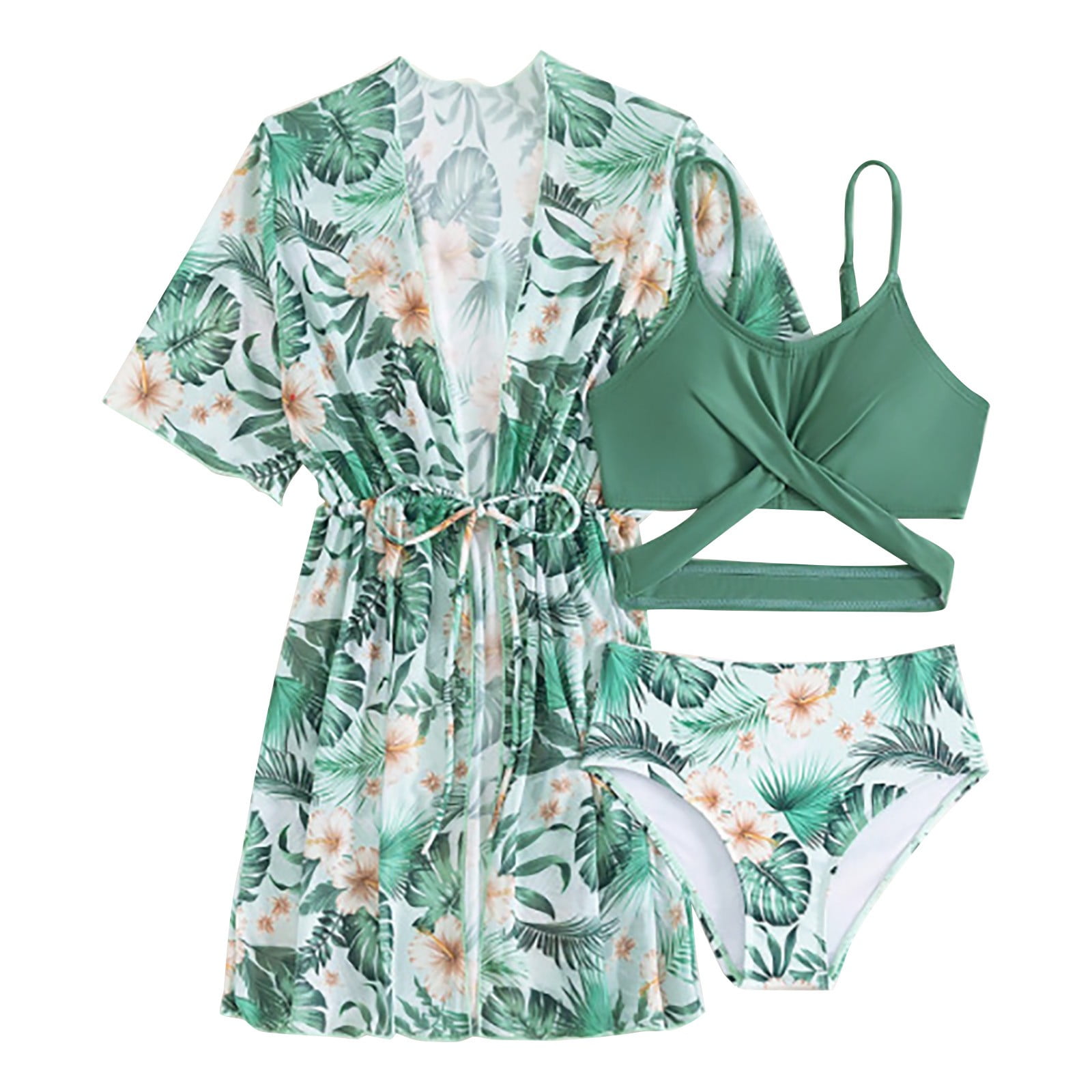 Coerni Girls Swimsuit 3 Piece Tropical Print Bikini Set 𝐂riss C𝐫oss ...