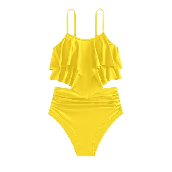 Coerni Girls Swimsuit Beach Bikinis Solid Color Block Adjustable Straps ...