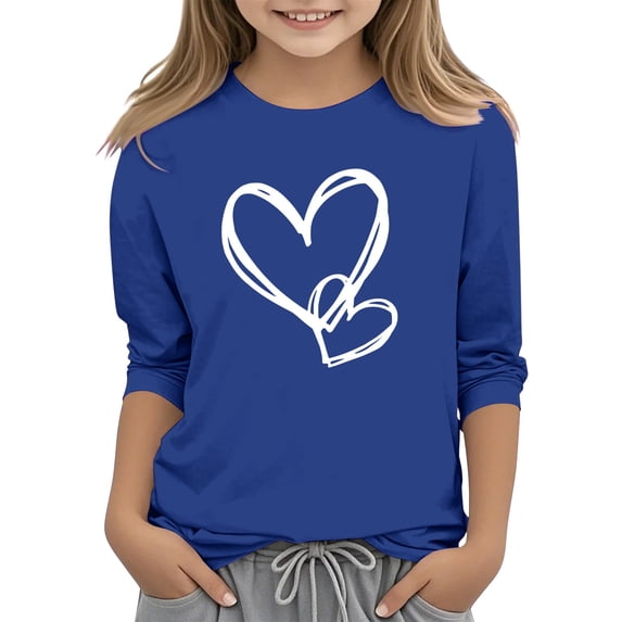 Coerni Girls T Shirts Heart Print 3/4 Sleeve Crewneck Pullovers Tops ...