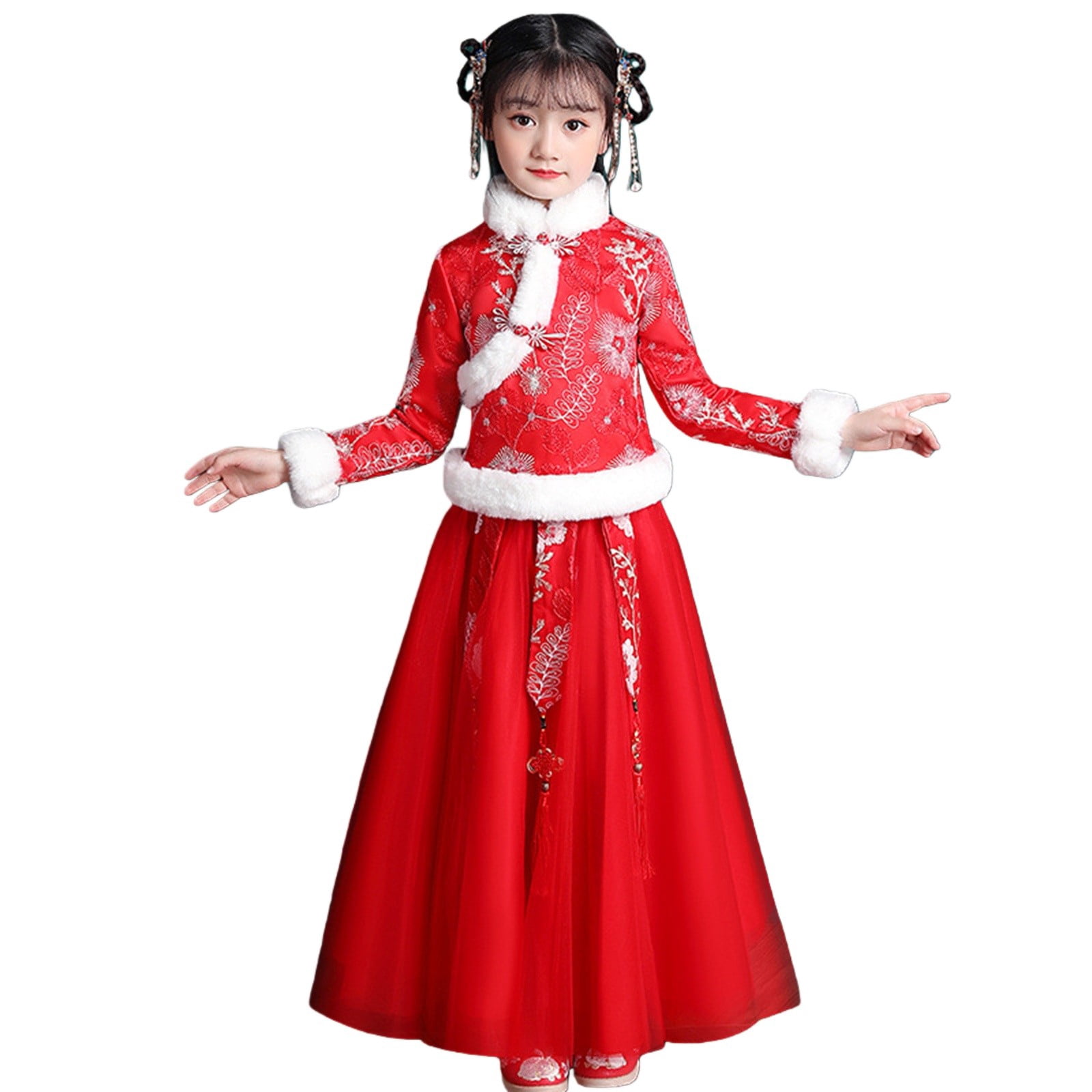 Coerni Girls' 𝐇anfu Skirts New Chinese 𝐓ang Quilted Suit Stand-Up Retro ...