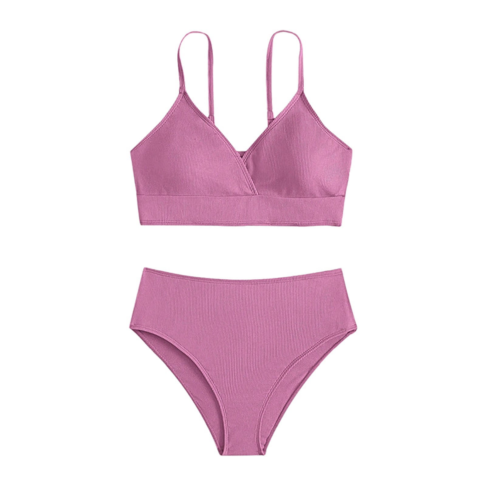 Coerni Girls 𝐂riss C𝐫oss Bikini Swimsuit Solid Color Swimming Suits 2 ...