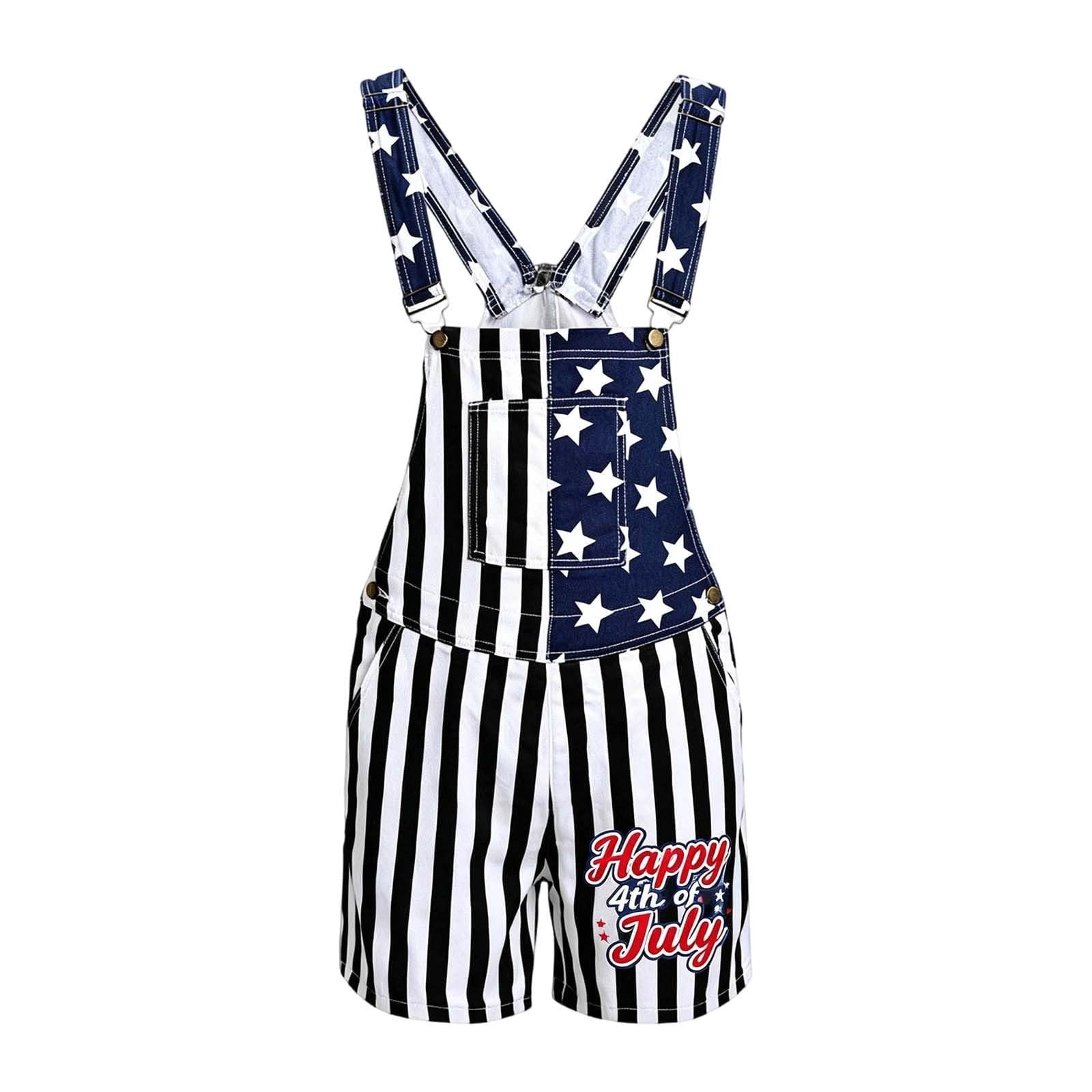 Coerni Happy 4th Of July Jumpsuits for Girls Fashion Star & Stripe Bib ...