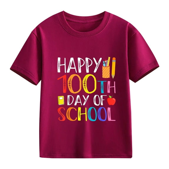 Coerni Kids 100 Days of School Letter Graphic Shirt Kindergarten Short ...