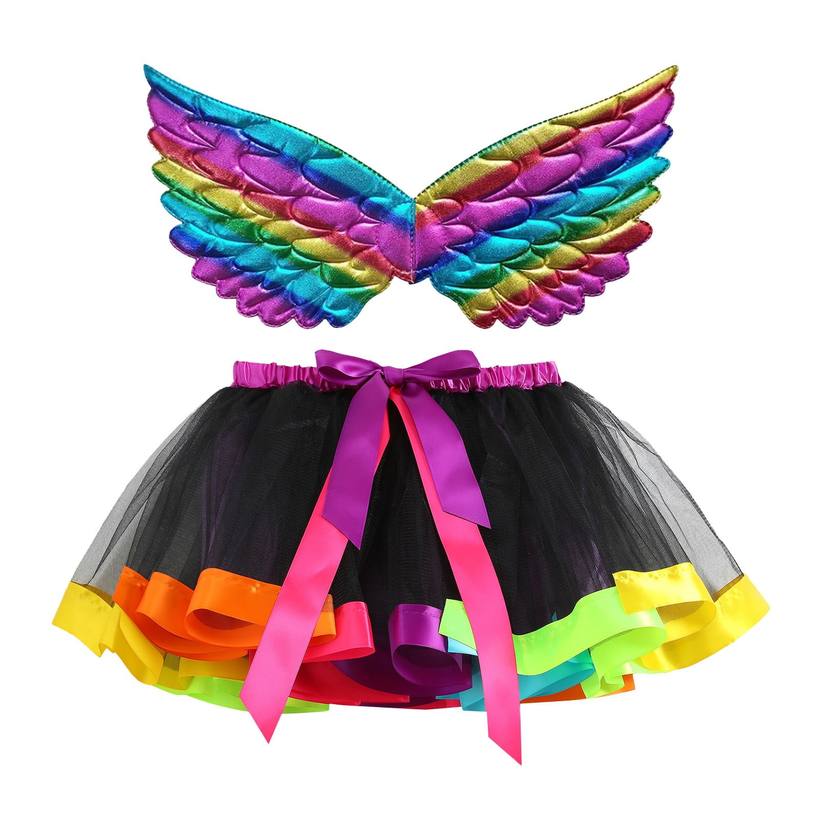 Coerni Kids 2 Piece Tutu Skirt Wings Outfit Set Layered Ballet Dance ...