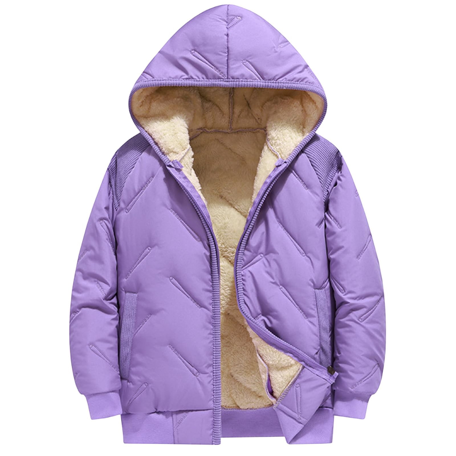 Coerni Kids Boys Fleece Lined Hooded Coat Girls Zip Up Quilted Hooded ...