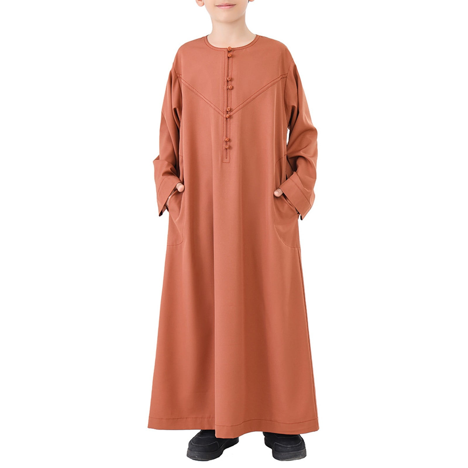 Coerni Kids Boys Thobe Muslim Abaya Solid Color Ethnic Robe Prayer ...
