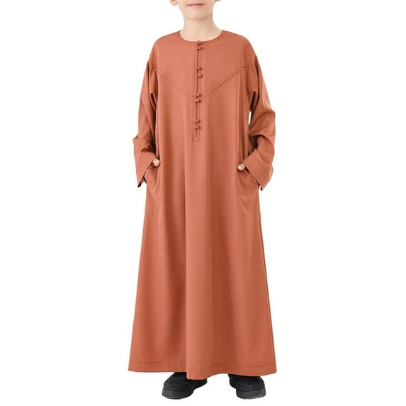 Coerni Kids Boys Thobe Muslim Abaya Solid Color Ethnic Robe Prayer ...