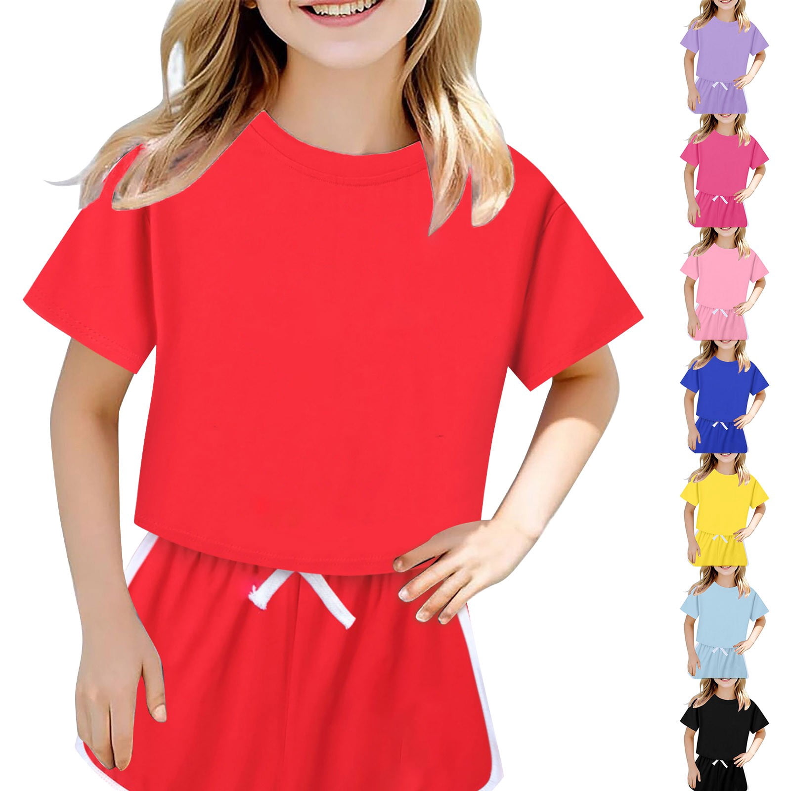 Coerni Kids Cropped Top Shorts Set Boys Girls Summer 2 Piece Outfit ...