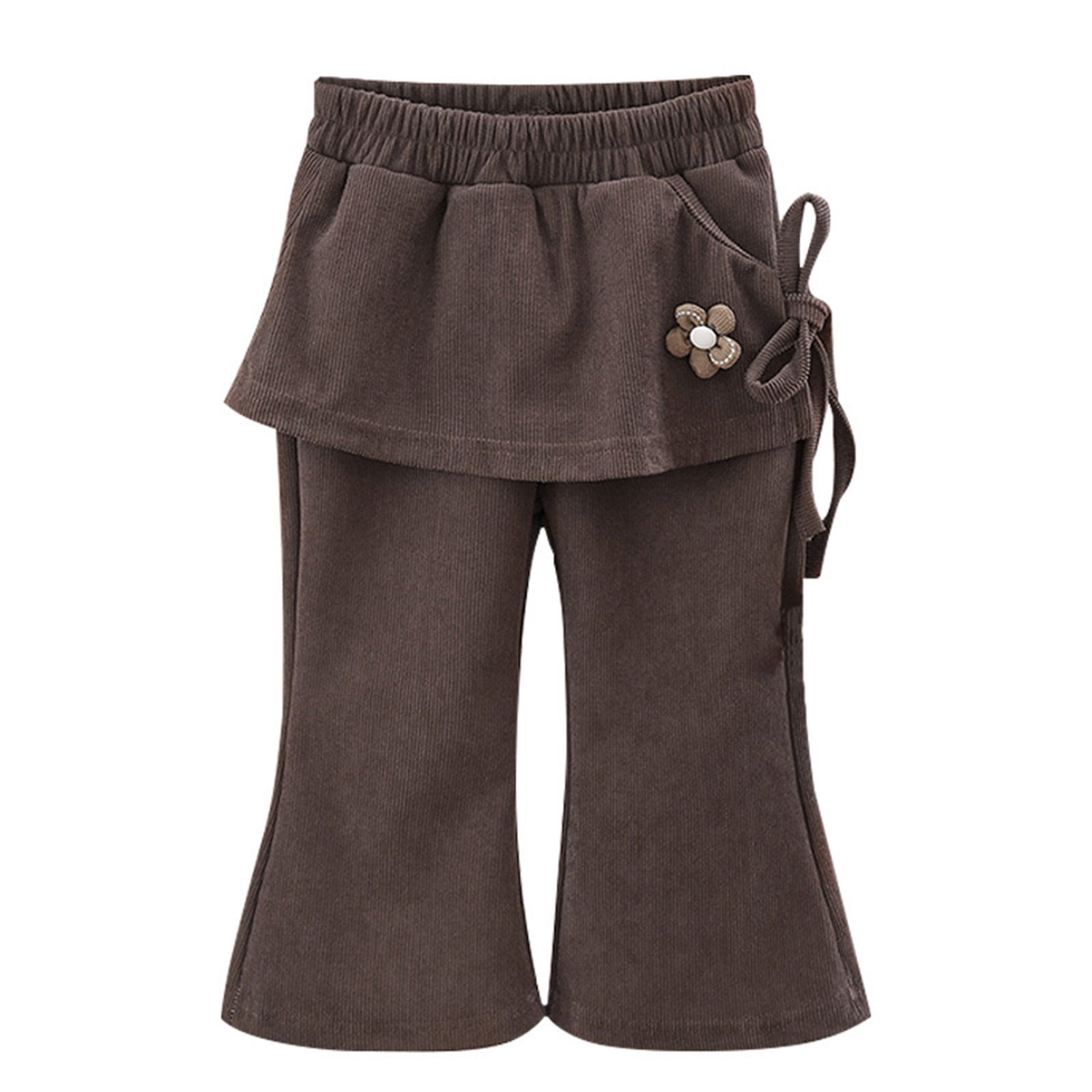 Coerni Kids Flare Pants Girls Baggy Cute Flower Elastic Waist Cotton ...