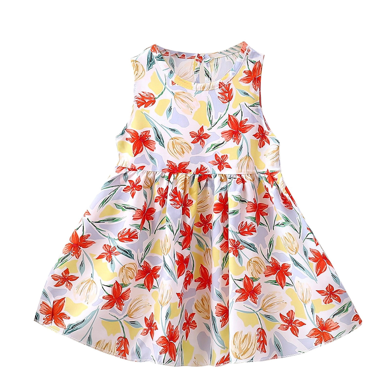 Coerni Kids Girls Floral Dress Cartoon Print Sundress Sleeveless A Line ...
