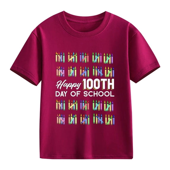 Coerni Kids Happy 100th Day of School T-Shirt Colorful Crayon Graphic ...