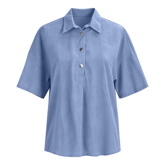 Coerni Linen Blend Blouse for Girls Kids Mid Sleeve Lapel Shirts with ...
