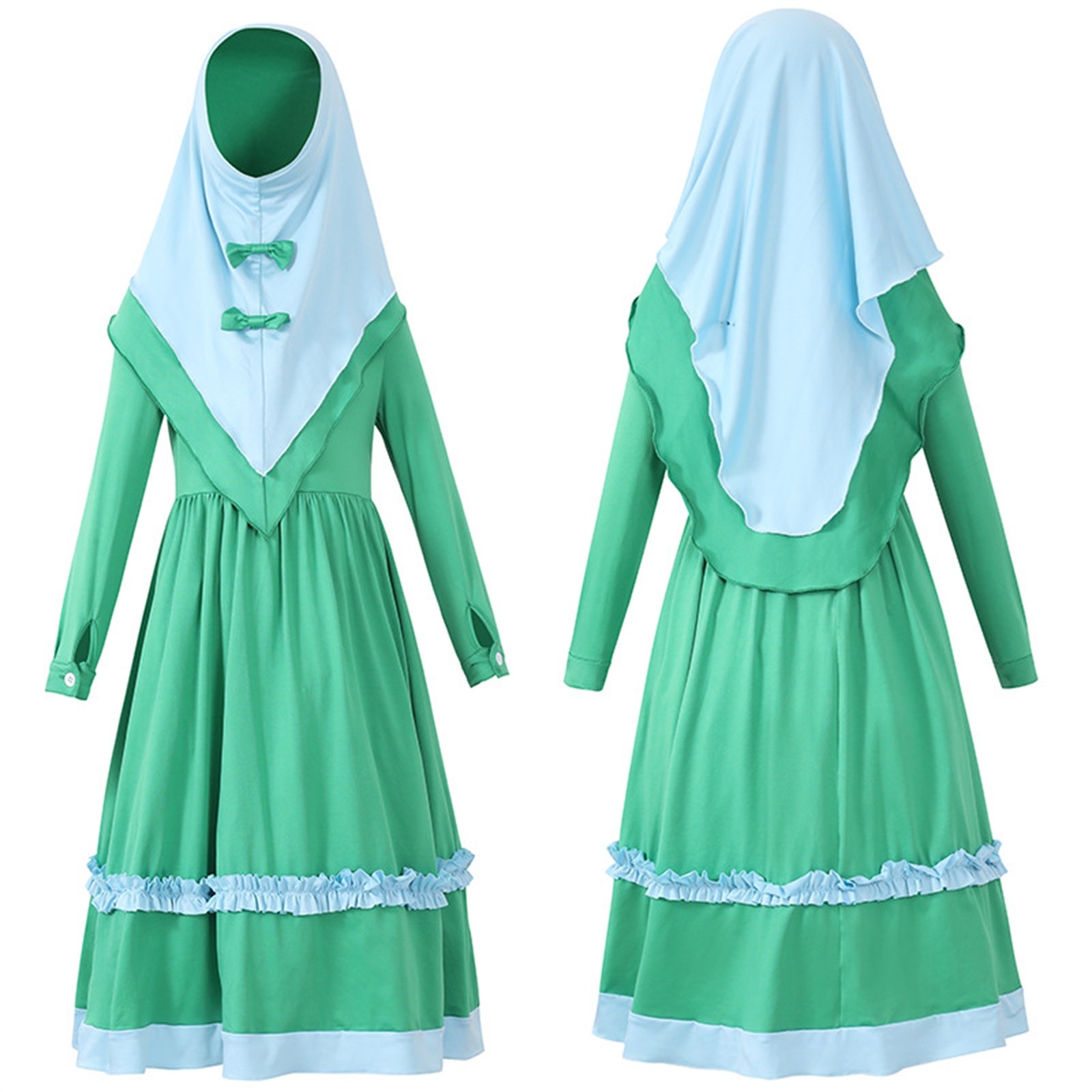 Coerni Muslim Kids Girl Dress Long Sleeved Ruffled Muslim One Piece ...