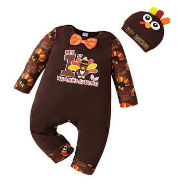 Younger Tree Baby Girl Thanksgiving Clothes Outfits Turkey Print Long Sleeve Romper Pants ...