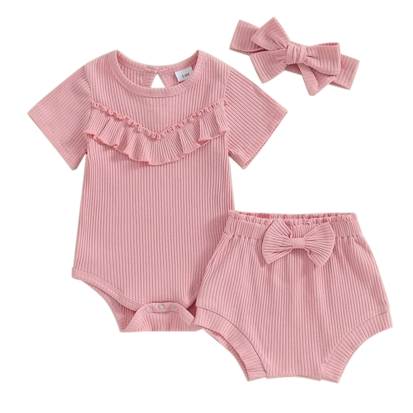 Coerni New Born Girls Ribbed Bodysuit Bloomer Outfits Short Sleeved ...