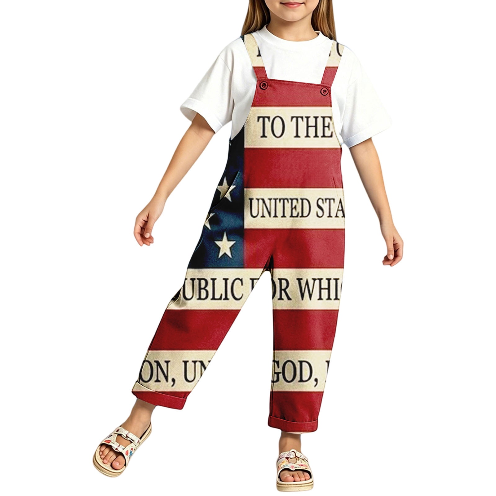 Coerni Rompers for Girls 4th of July Jumpsuits American Flag Loose Fit ...