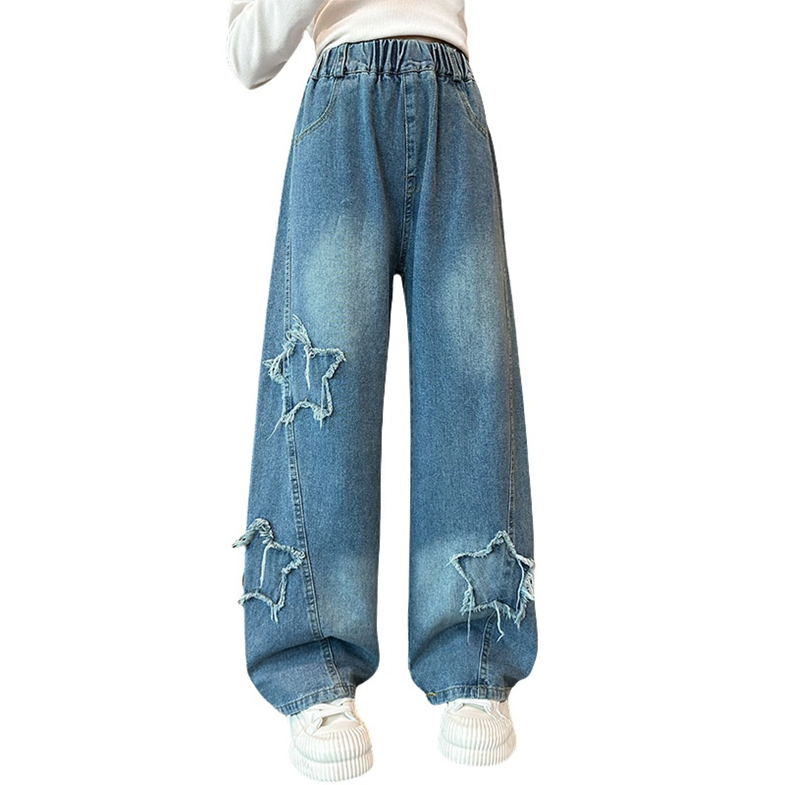 Coerni Teen Girls Baggy Ripped Denim Pants High Waist Straight Loose ...
