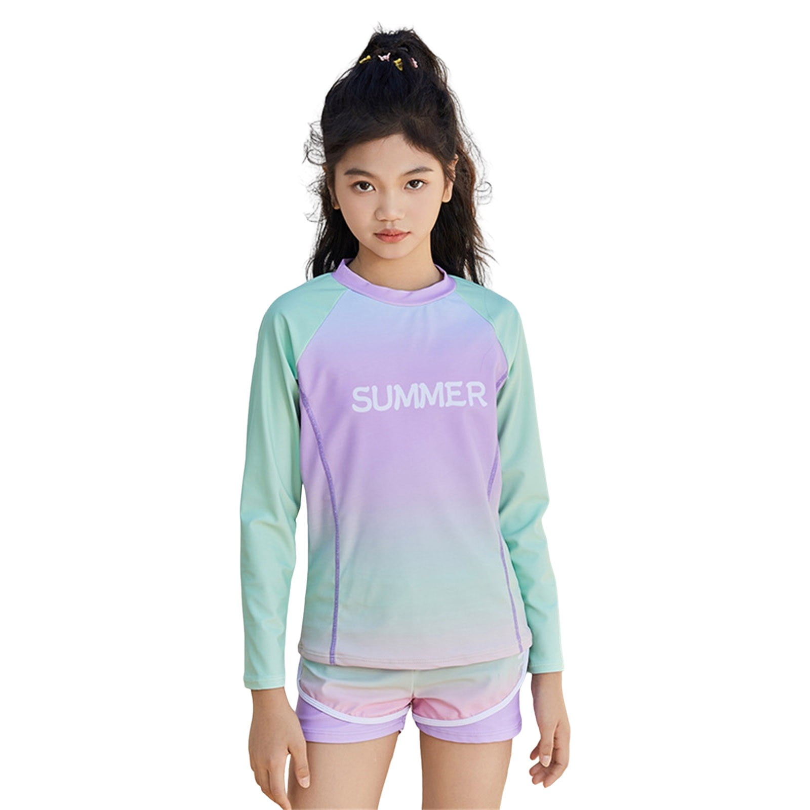 Coerni Teen Girls Swimsuit 2-Piece Swimwear with Shorts Wide Leg ...