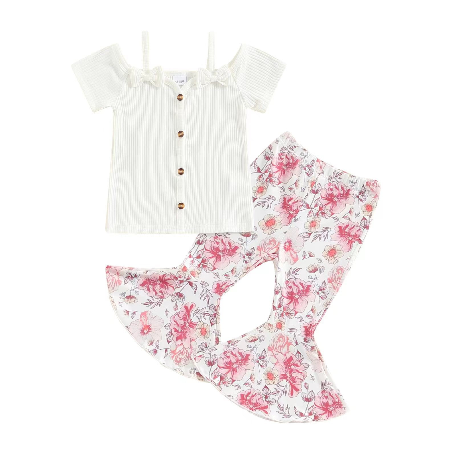 Coerni Toddler Baby Girl 2Pcs Summer Clothes Set Cold Shoulder Knit ...