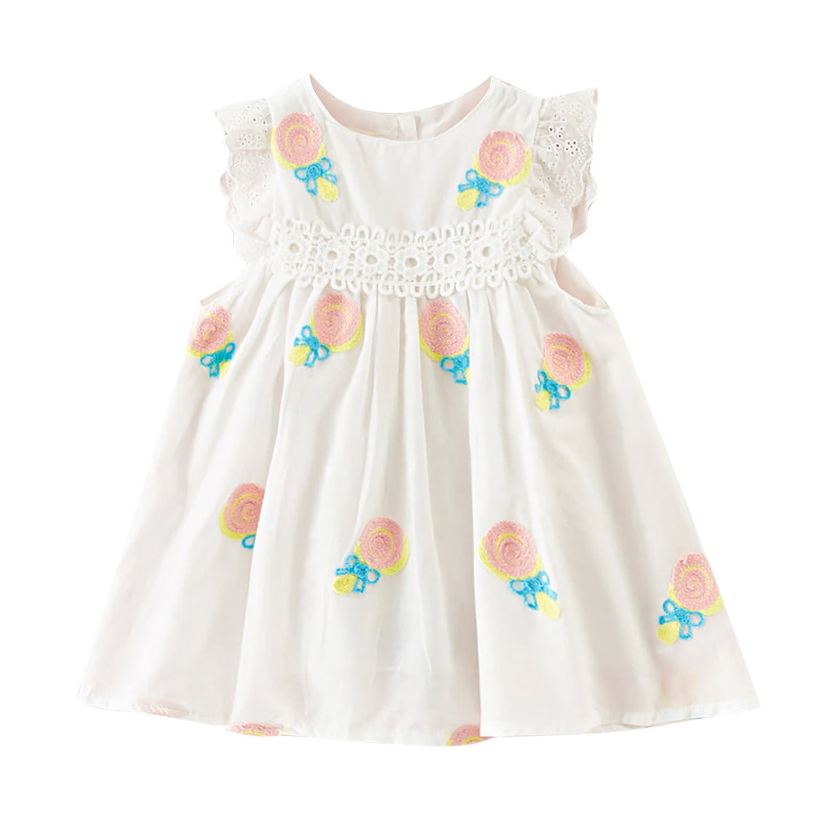 Coerni Toddler Baby Girl Embroidered Fly Sleeve Dress Crew Neck Cool ...