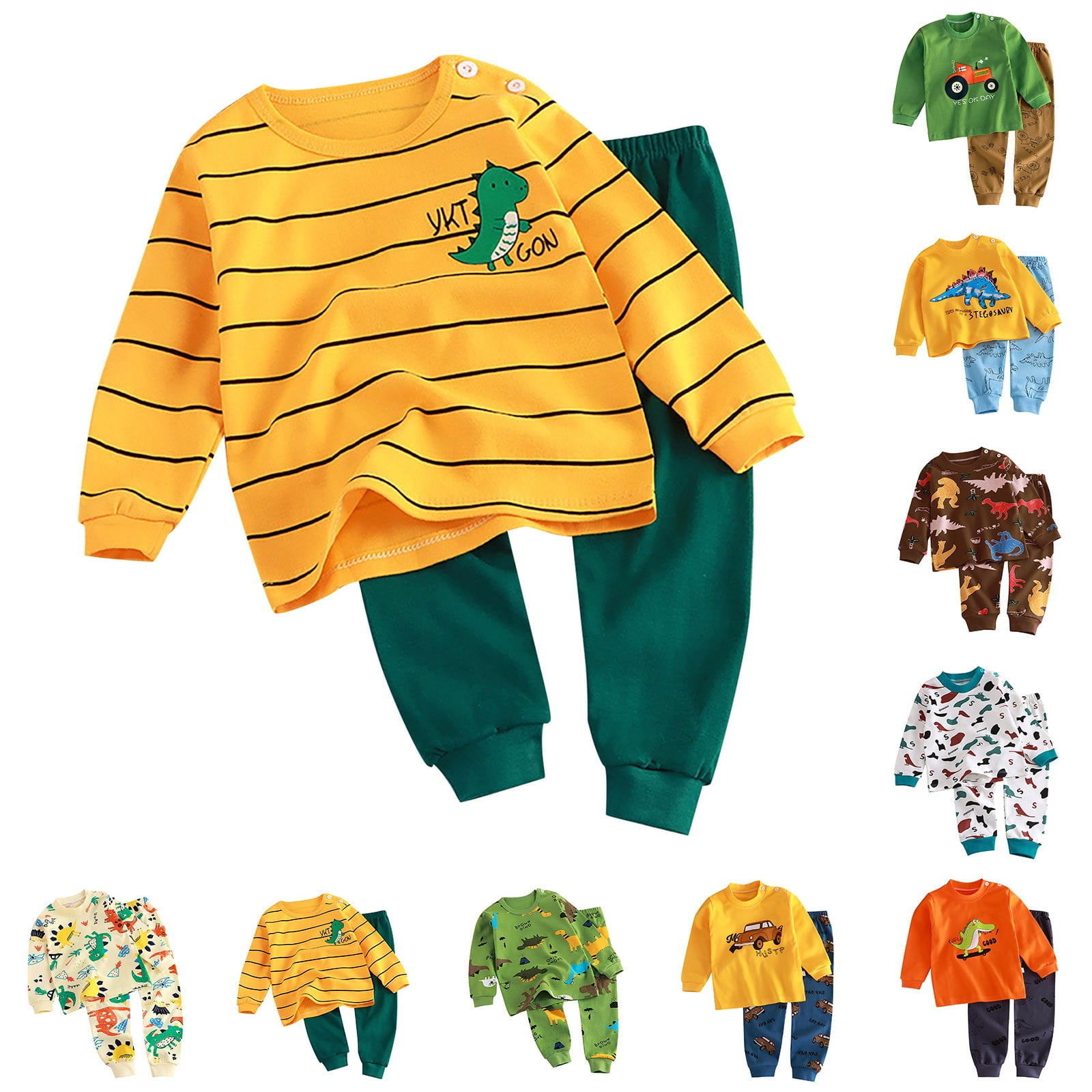Coerni Toddler Boys Dinosaur Pajamas Long Sleeve Baby Cute Animals Pjs Set Cotton Matching ...