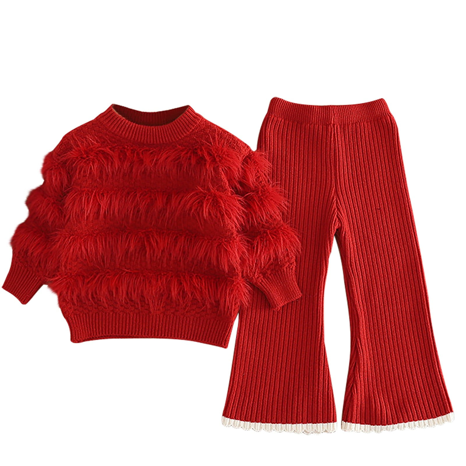 Coerni Toddler Girl 2Pcs Ribbed Knit Clothes Ruffle Trim Long-sleeve ...