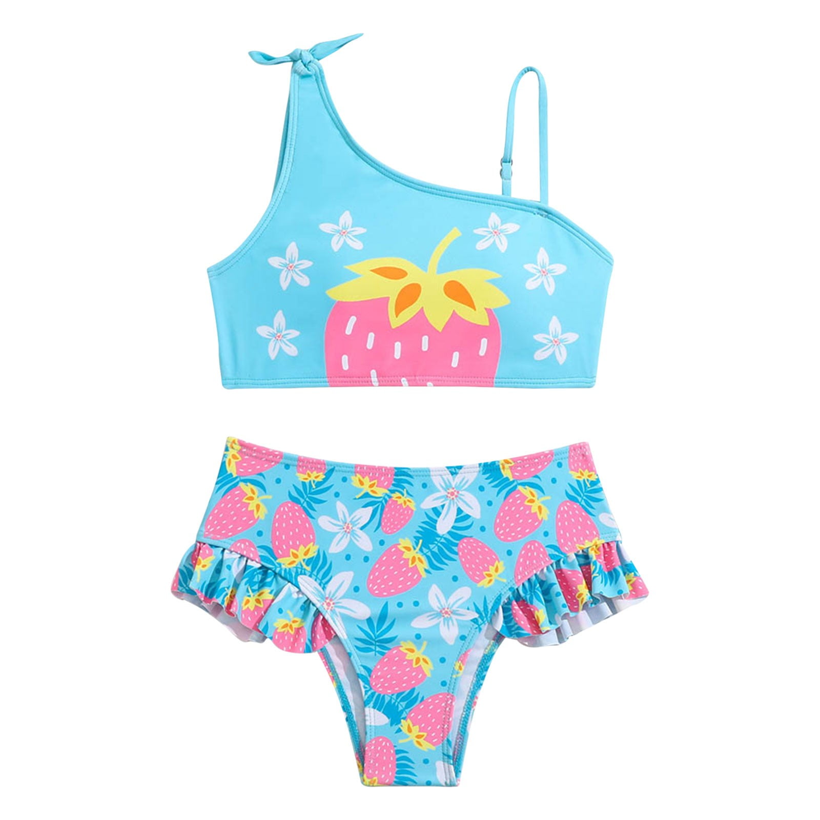 Coerni Toddler Girls 2 Piece Swimsuit One Shoulder Tankini Bathing ...