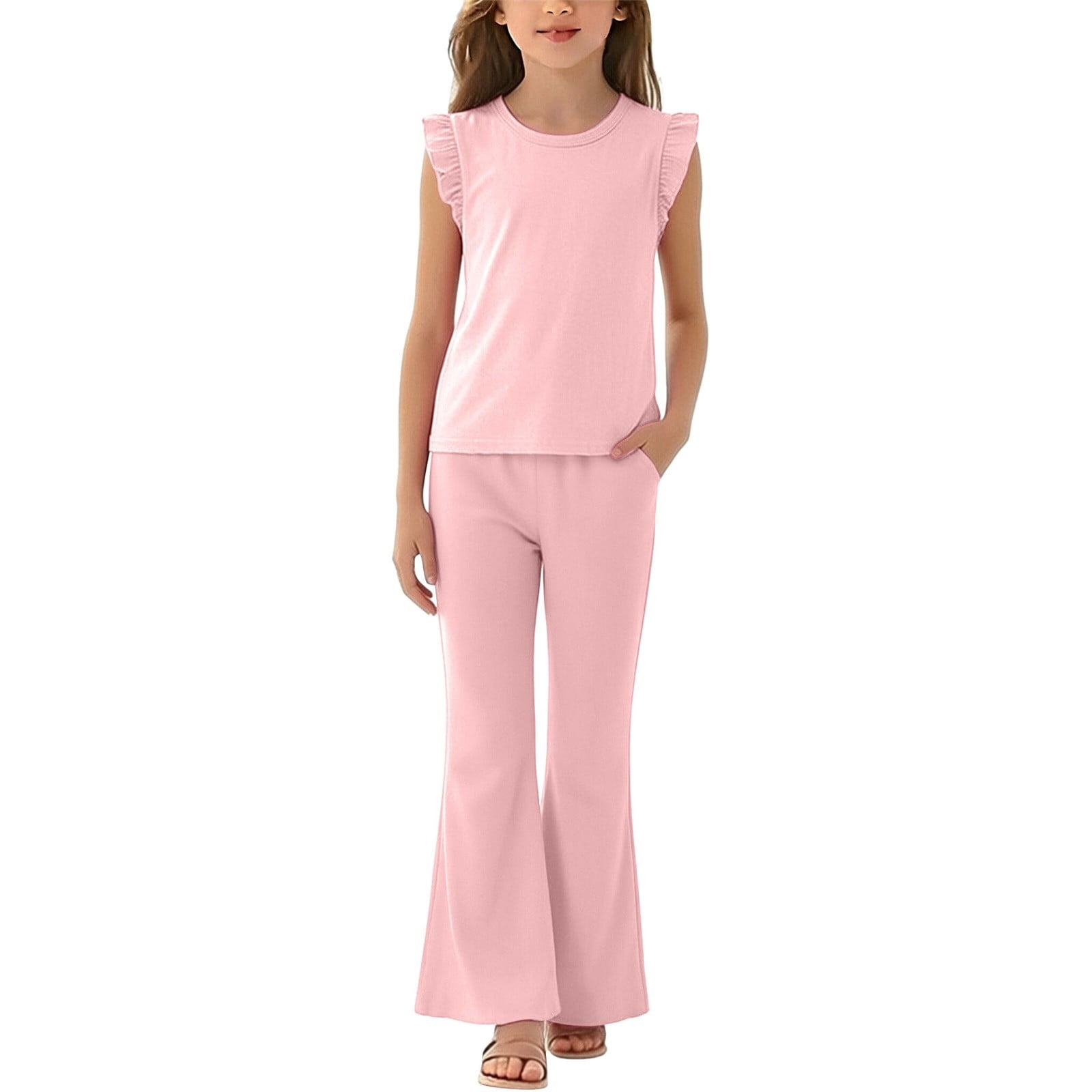 Coerni Toddler Girls 2PC Sets Ruffle Trim Sleeveless Tank Top ...