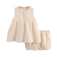 Coerni Toddler Girls Crinkle Cotton Linen Outfits Sets Sleeveless ...