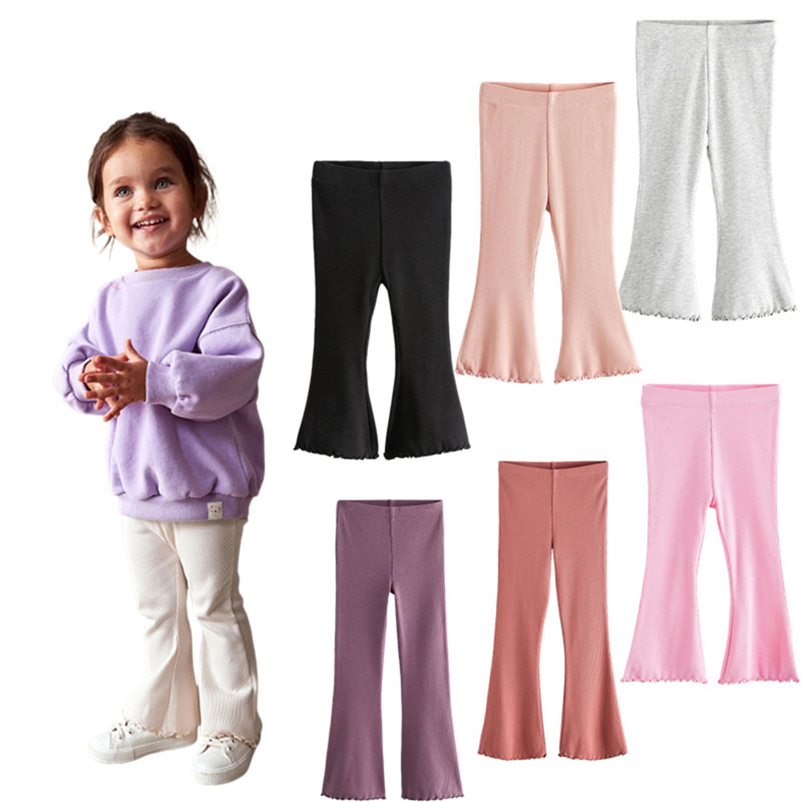 Coerni Toddler Girls Flare Pants Ruffled Elastic Waist Sweatpants Yoga ...