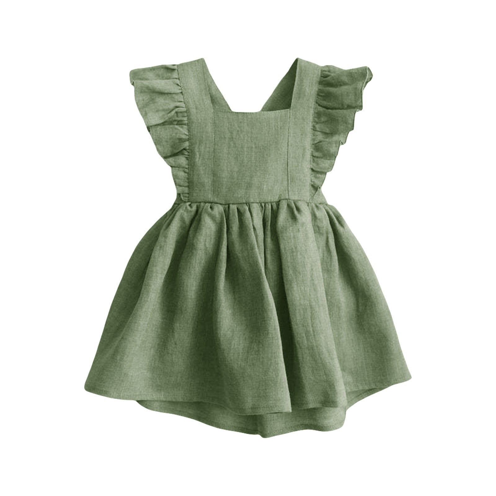 Coerni Toddler Girls Flutter Sleeve Cotton Linen Dress Square Neck Baby ...
