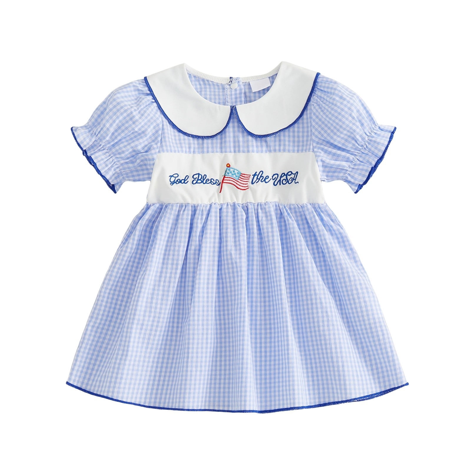 Coerni Toddler Girls Gingham Dress 4th of July Embroidered Doll Collar ...