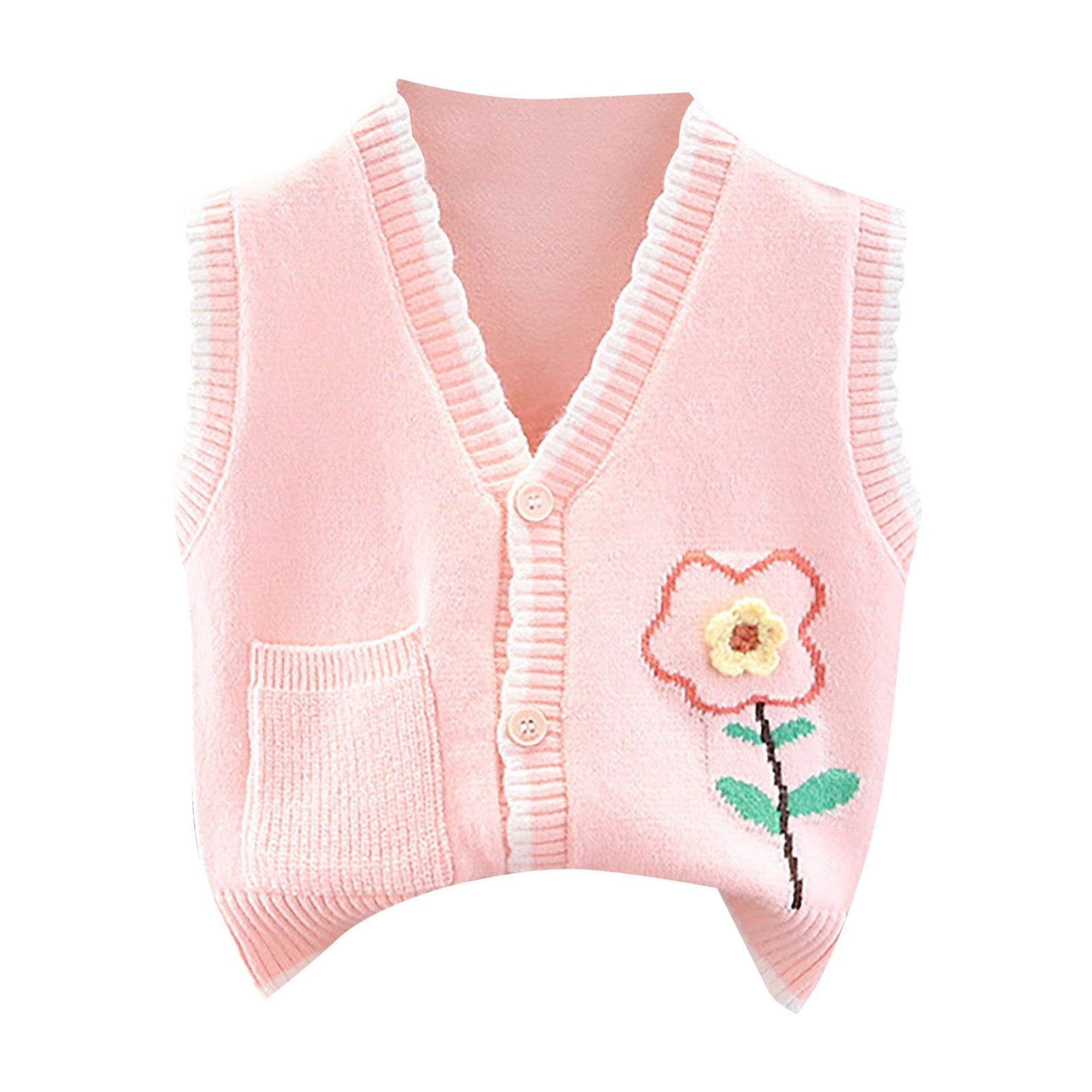 Coerni Toddler Girls Knit Sweater Vest Cute Flower Embroidery V-Neck ...