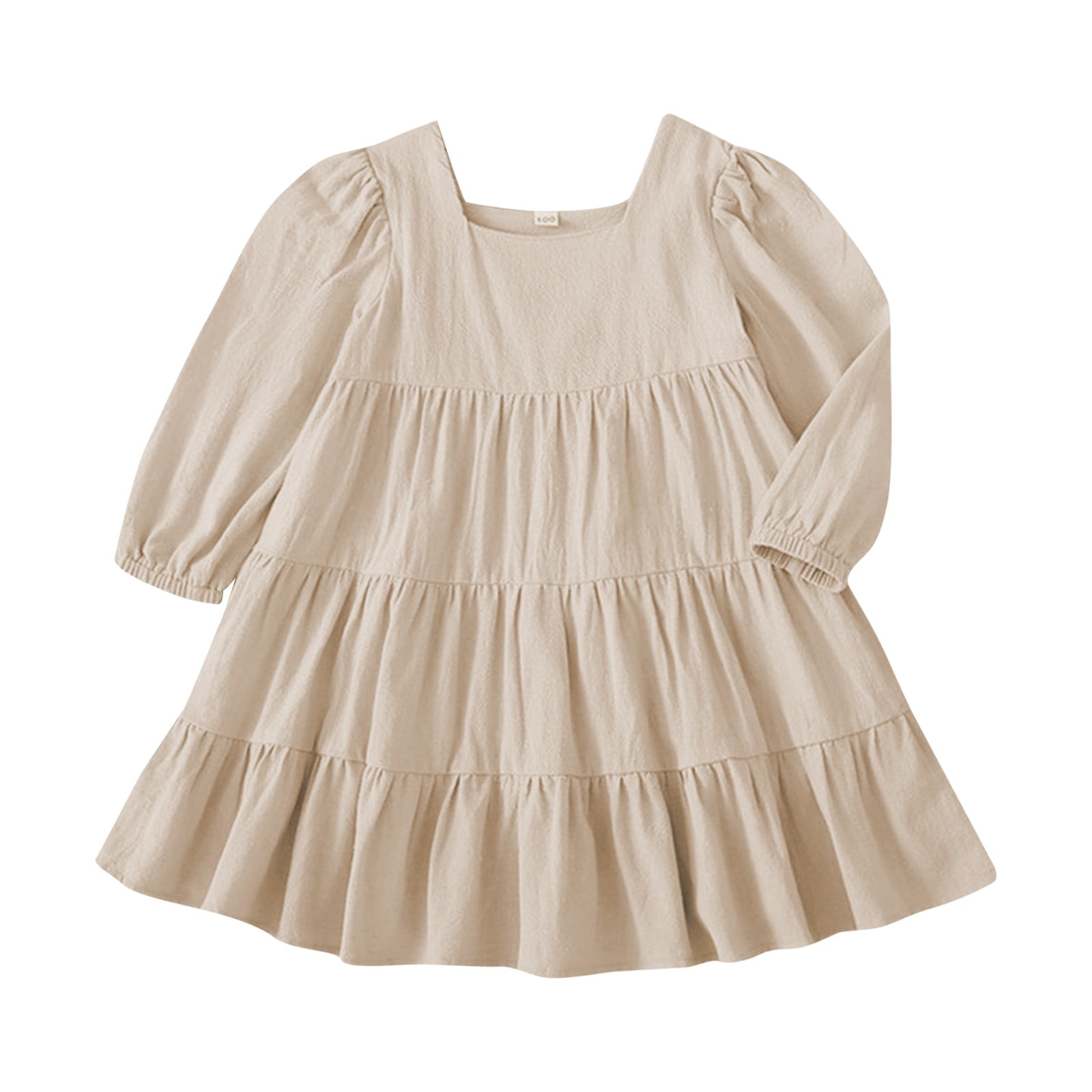 Coerni Toddler Girls Layered Dress Long Puff Sleeve Dresses Kids Soft ...