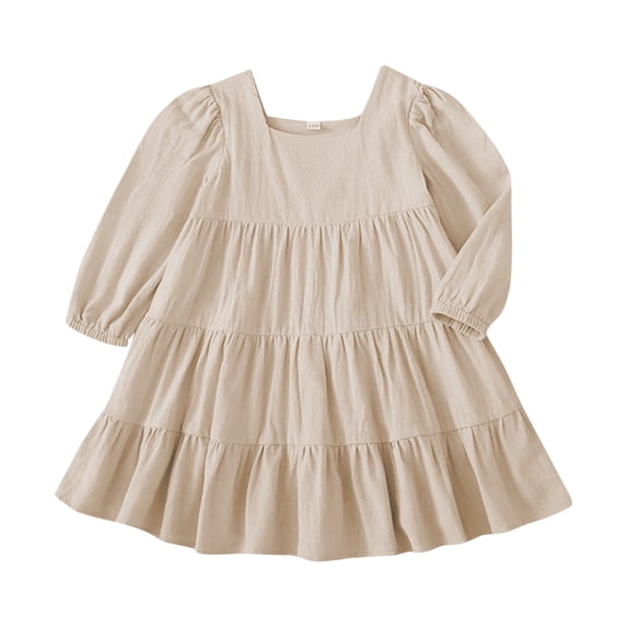 Coerni Toddler Girls Layered Dress Long Puff Sleeve Dresses Kids Soft ...