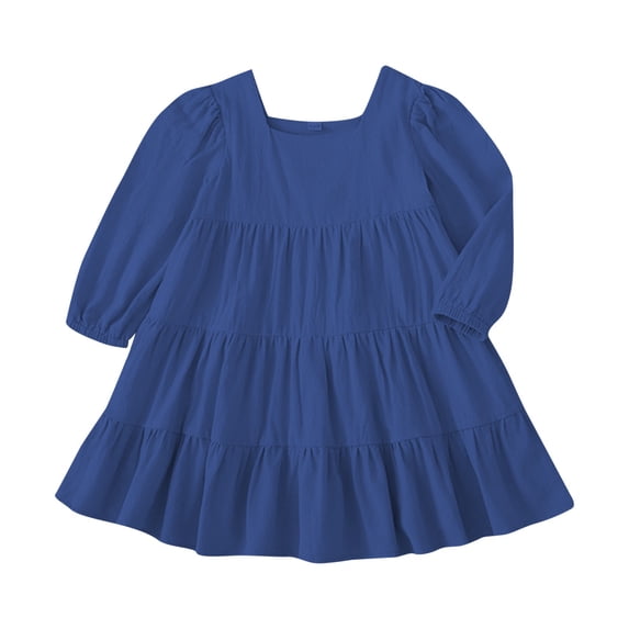 Coerni Toddler Girls Layered Dress Long Puff Sleeve Dresses Kids Soft ...