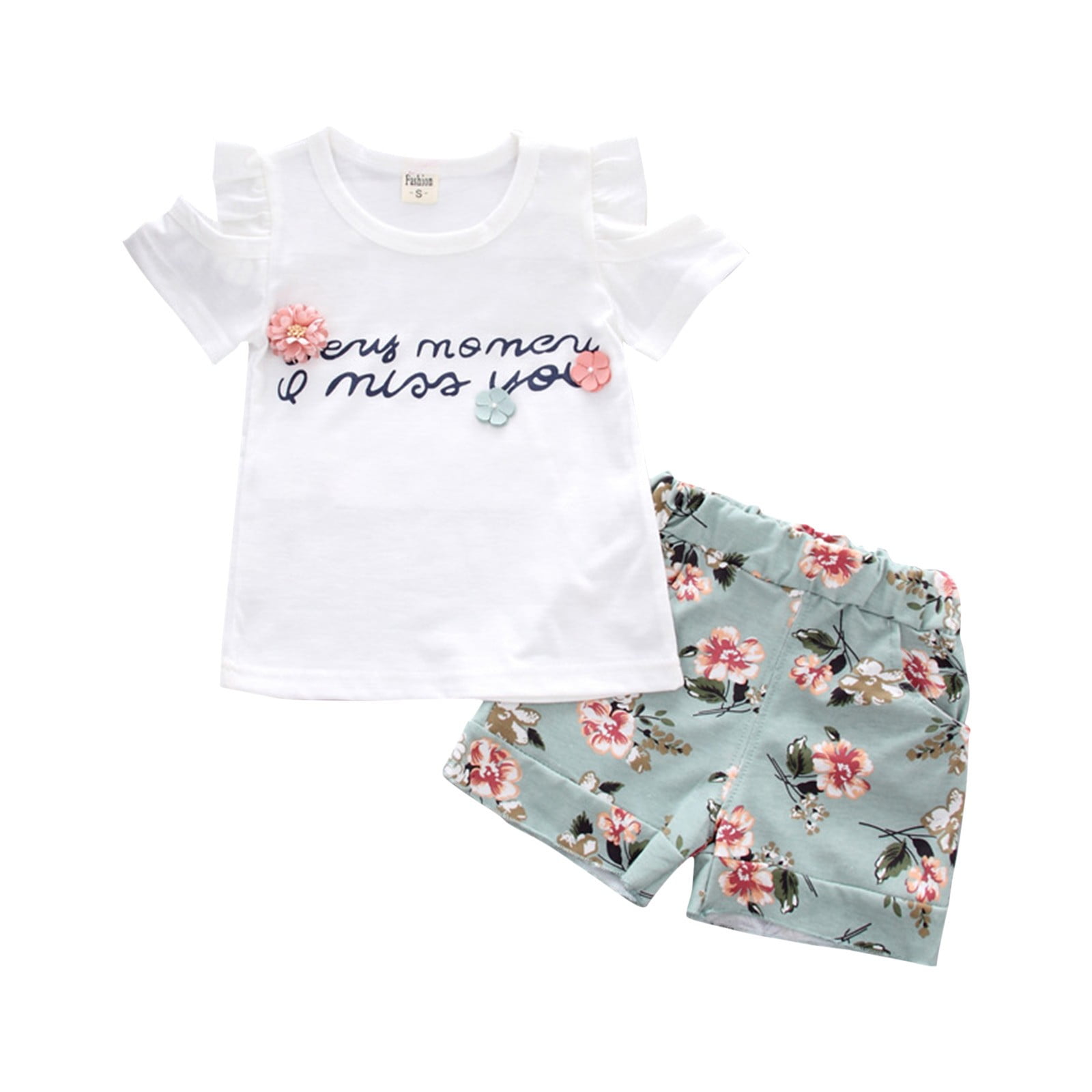 Coerni Toddler Girls Ruffle Sleeve Princess Set Flower Outing Clothes ...