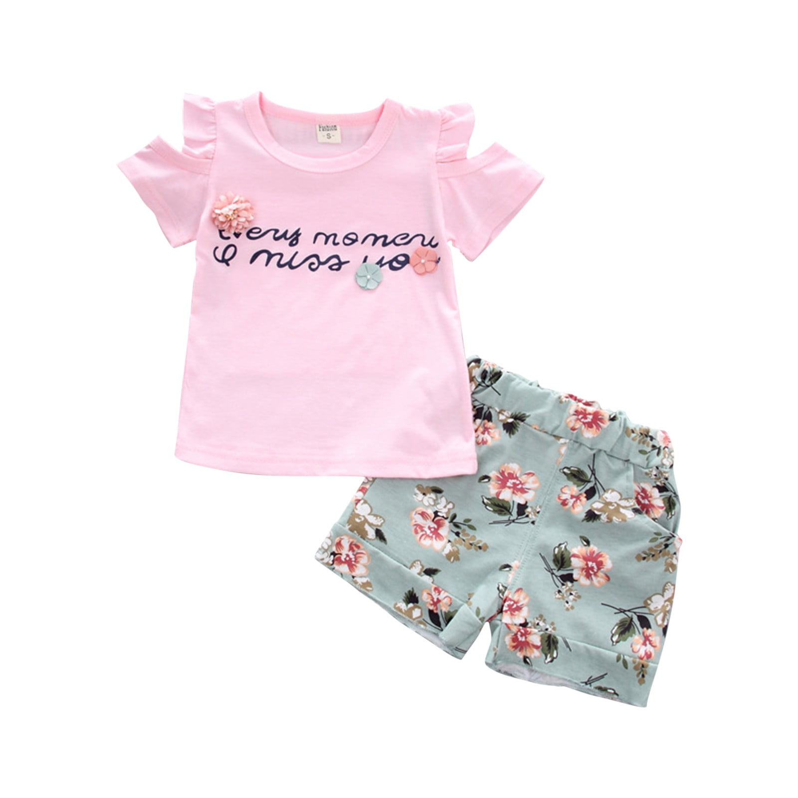 Coerni Toddler Girls Ruffle Sleeve Princess Set Flower Outing Clothes ...