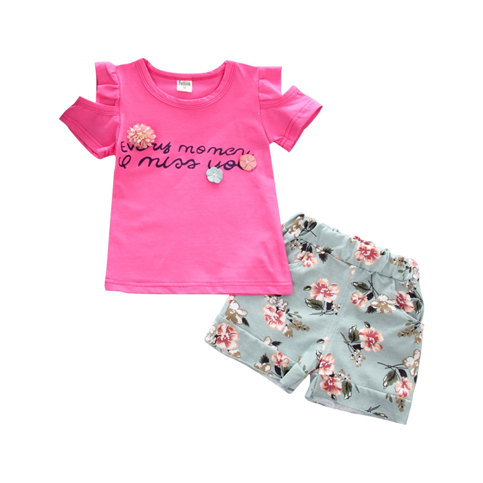 Coerni Toddler Girls Ruffle Sleeve Princess Set Flower Outing Clothes ...