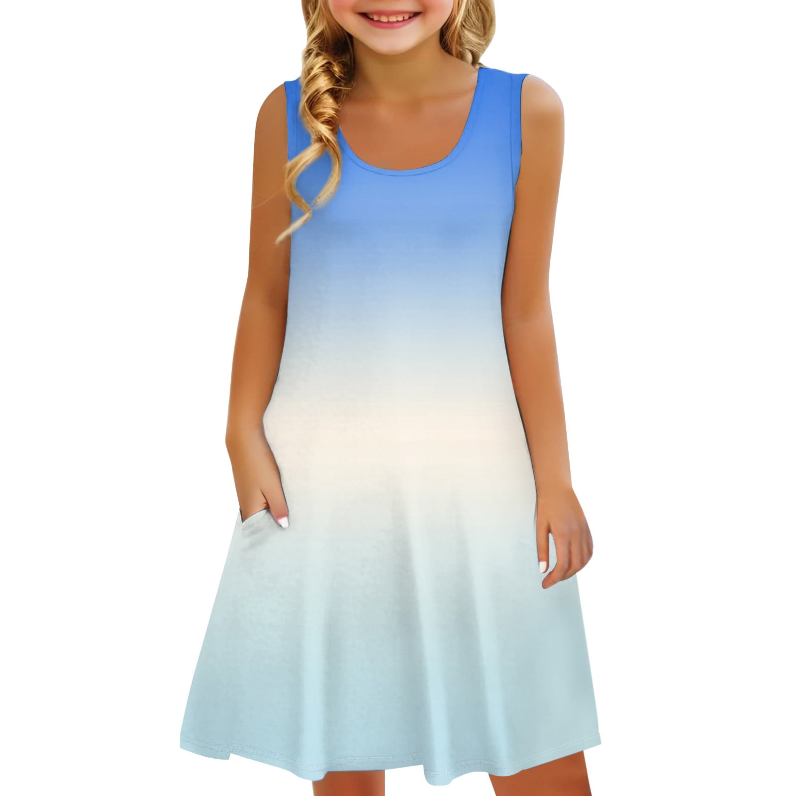 Coerni Tween Girls Ombre Sleeveless Dress Flowy A Line Sundress Fressy ...