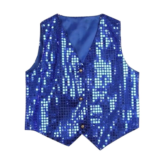 Coerni Unisex Sparkly Sequin Vest Button-Up V Neck Sleeveless Waistcoat ...
