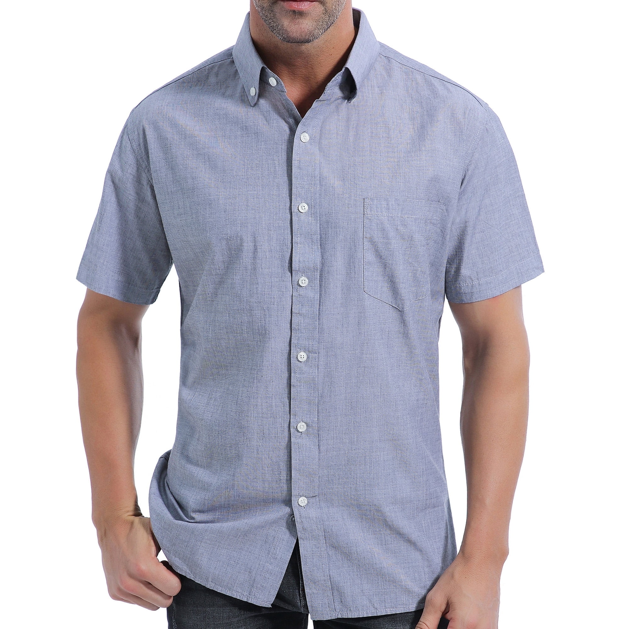 Coevals Club Men Short Sleeve Button Down Up Cotton Casual Soft Solid ...