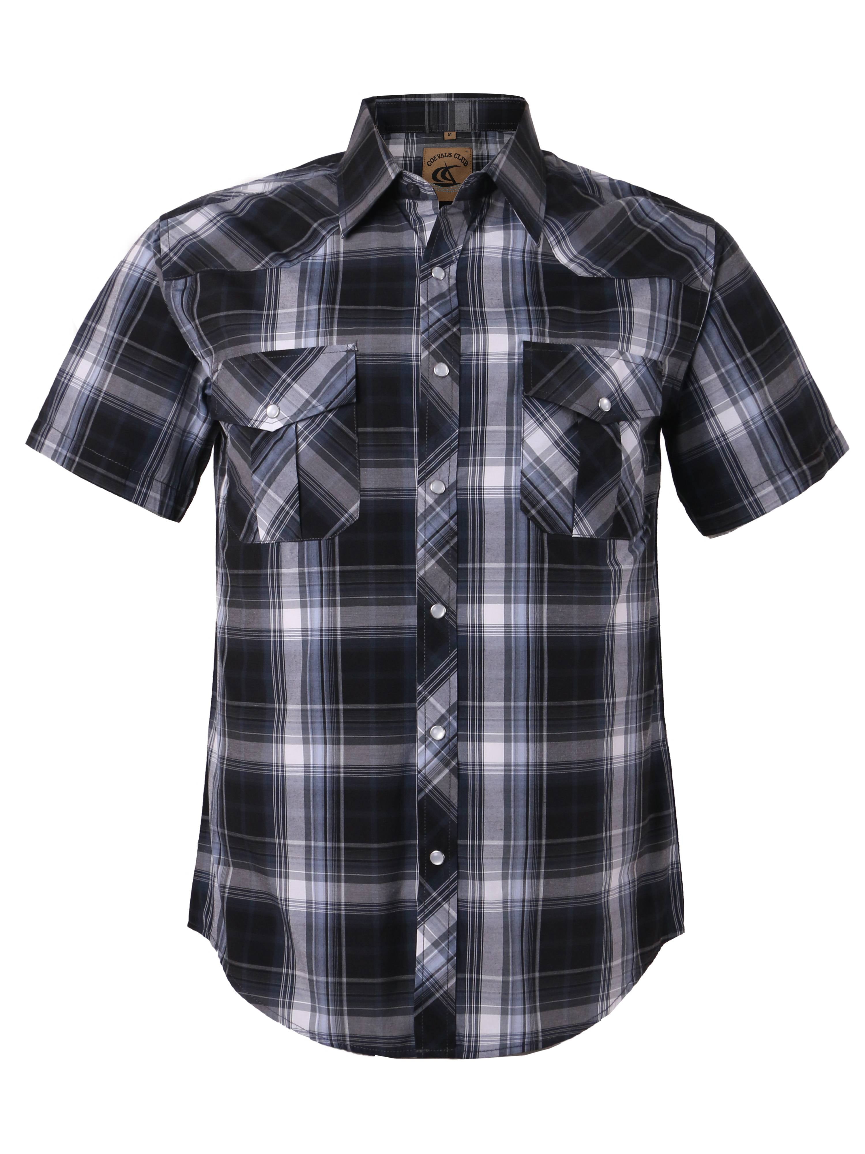 Coevals Club Men Western Plaid Pearl Snap Short Sleeve Shirts #9 Large ...