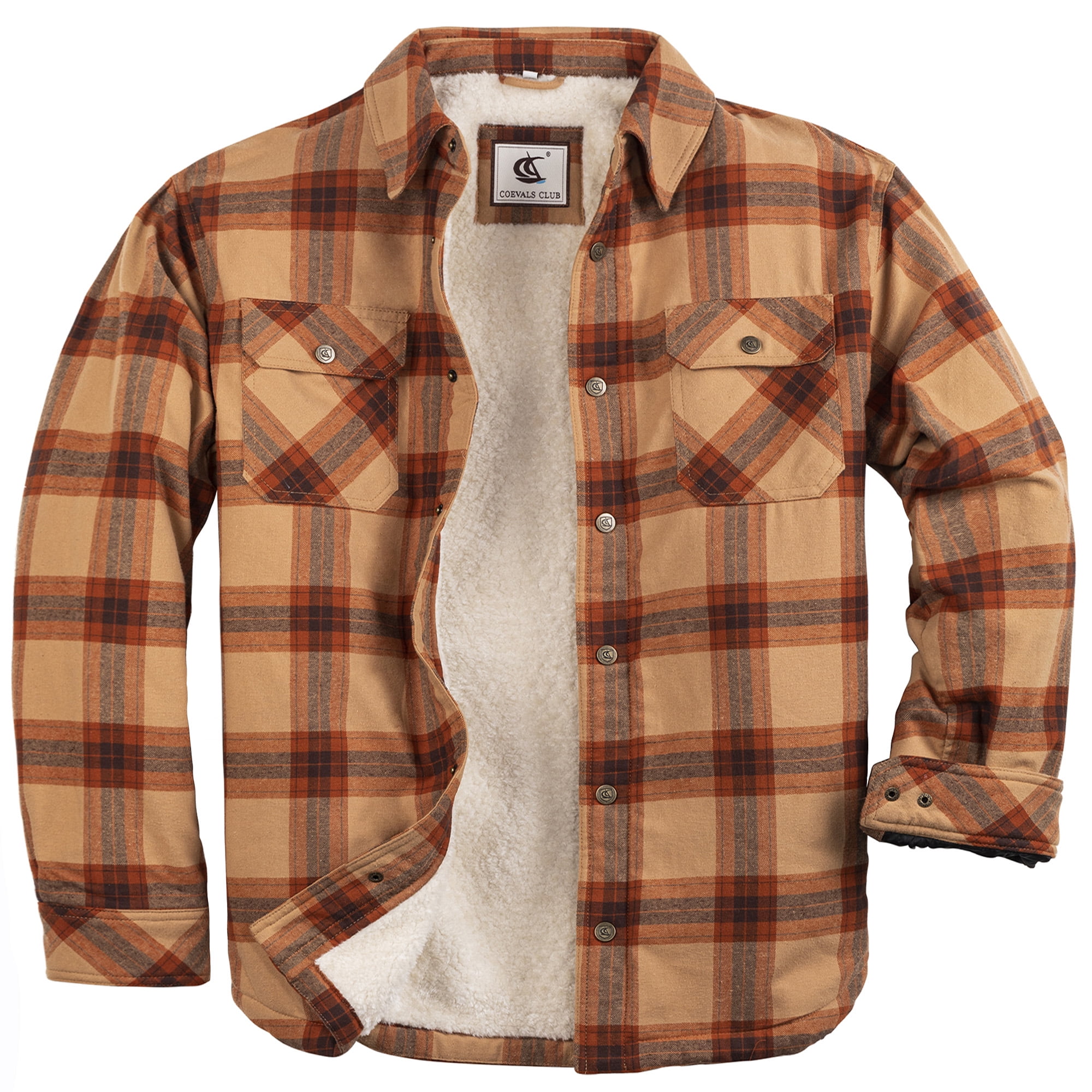 Coevals Club Men's Flannel Jacket Sherpa Lined Cotton Plaid Snap Button ...