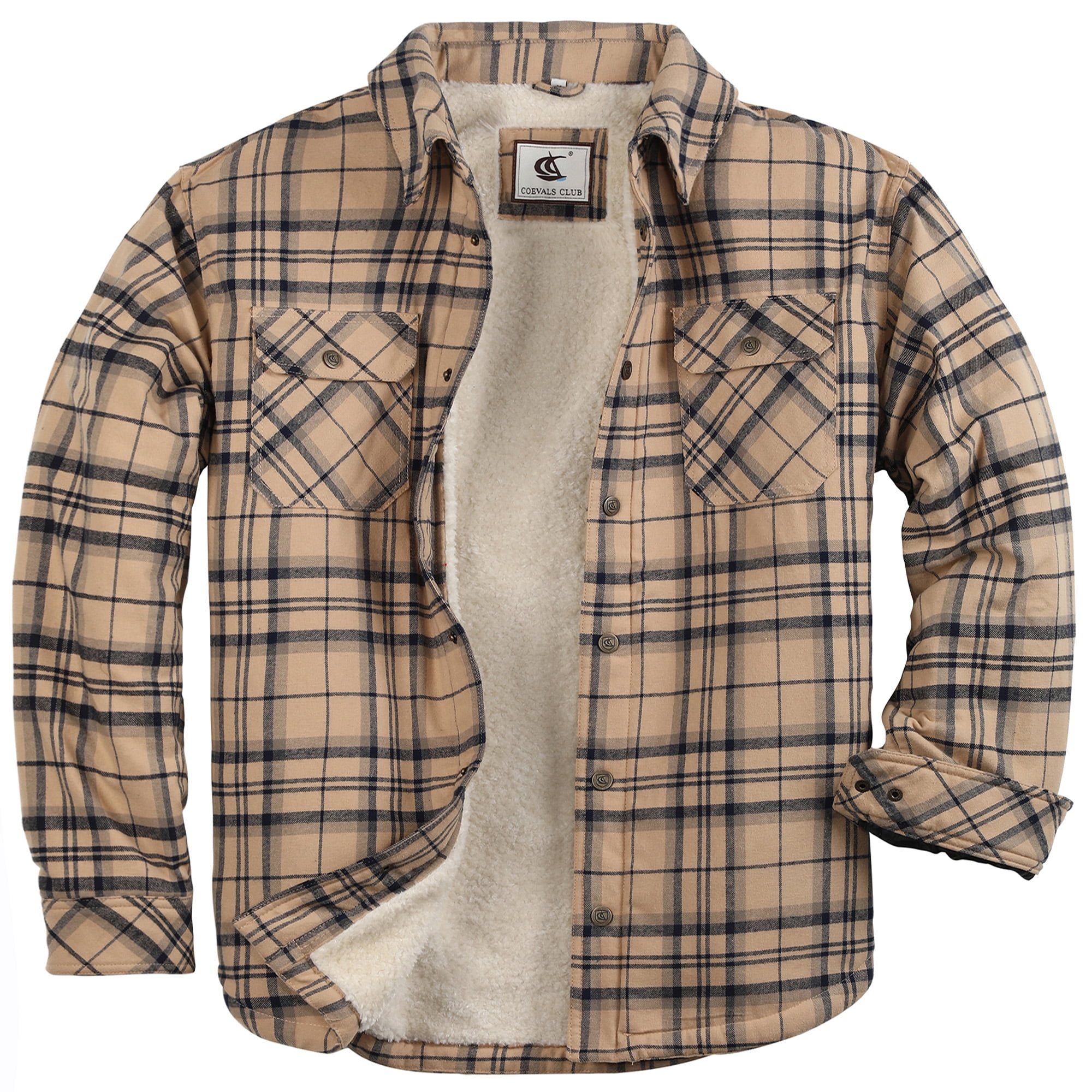Coevals Club Men's Flannel Jacket Sherpa Lined Cotton Plaid Snap Button ...