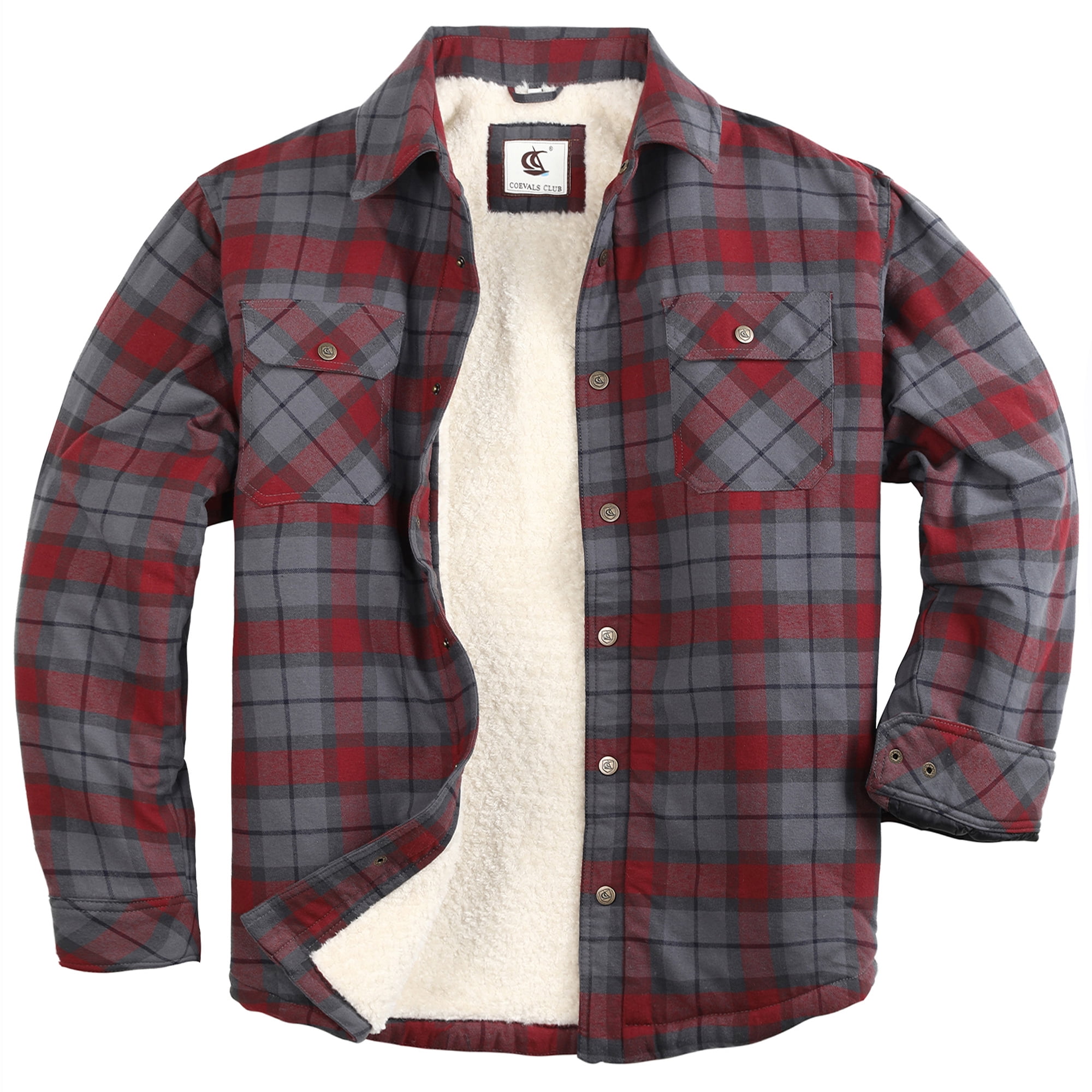 Coevals Club Men's Flannel Jacket Sherpa Lined Cotton Plaid Snap Button ...